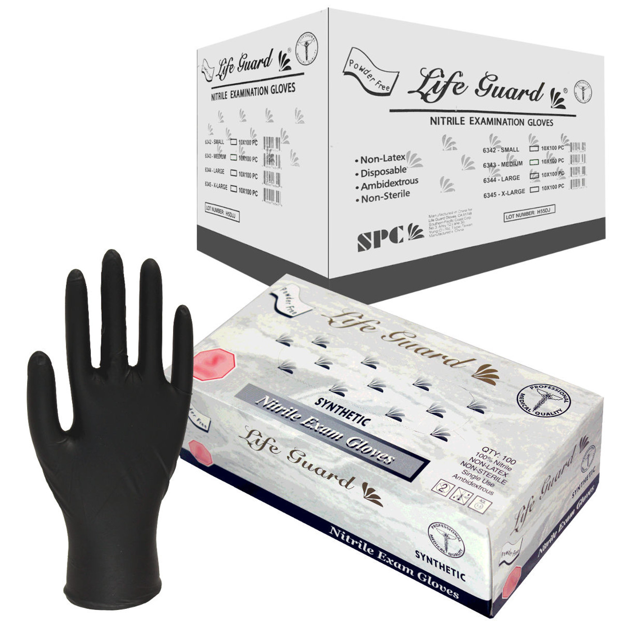 LifeGuard Glove Nitrile PF 5.5mil Exam Black Medical Grade - Myriad ...