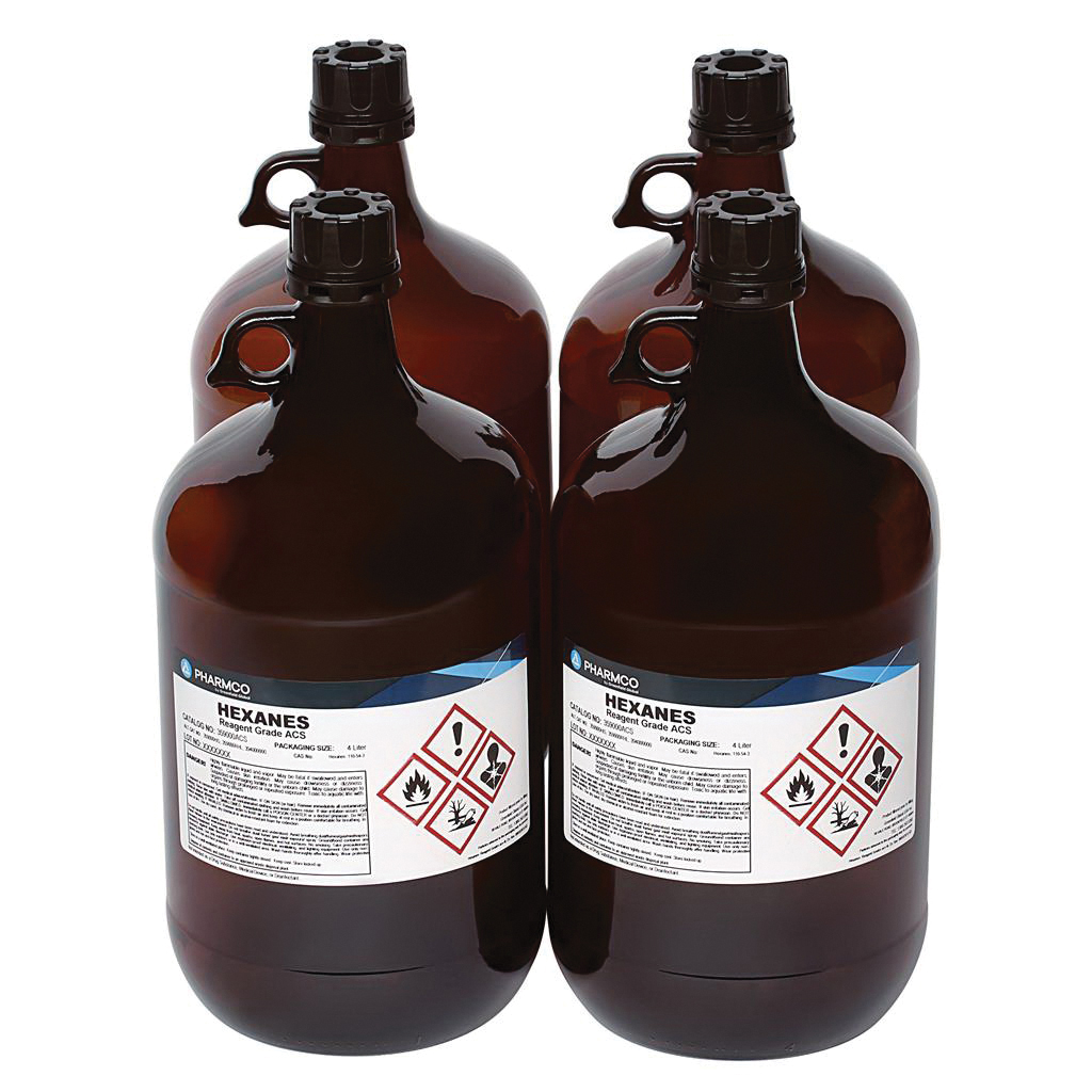 Hexane ACS 99% Amber Glass Cs/4x4L - Myriad Industries