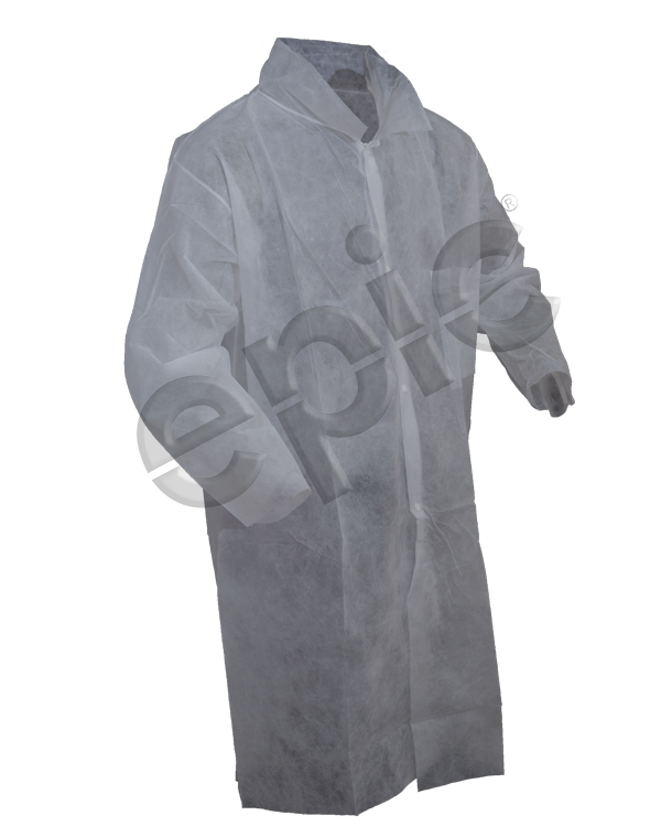 Labcoat Lightweight PP White Snap Front W/Pocket - Myriad Industries